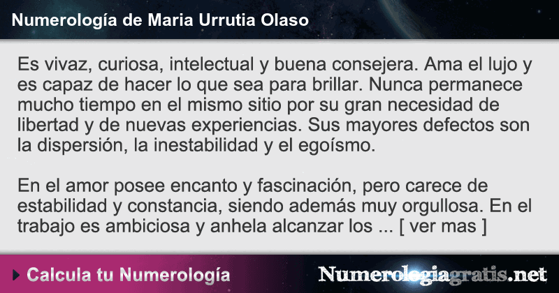 Numerología de Maria Urrutia Olaso.